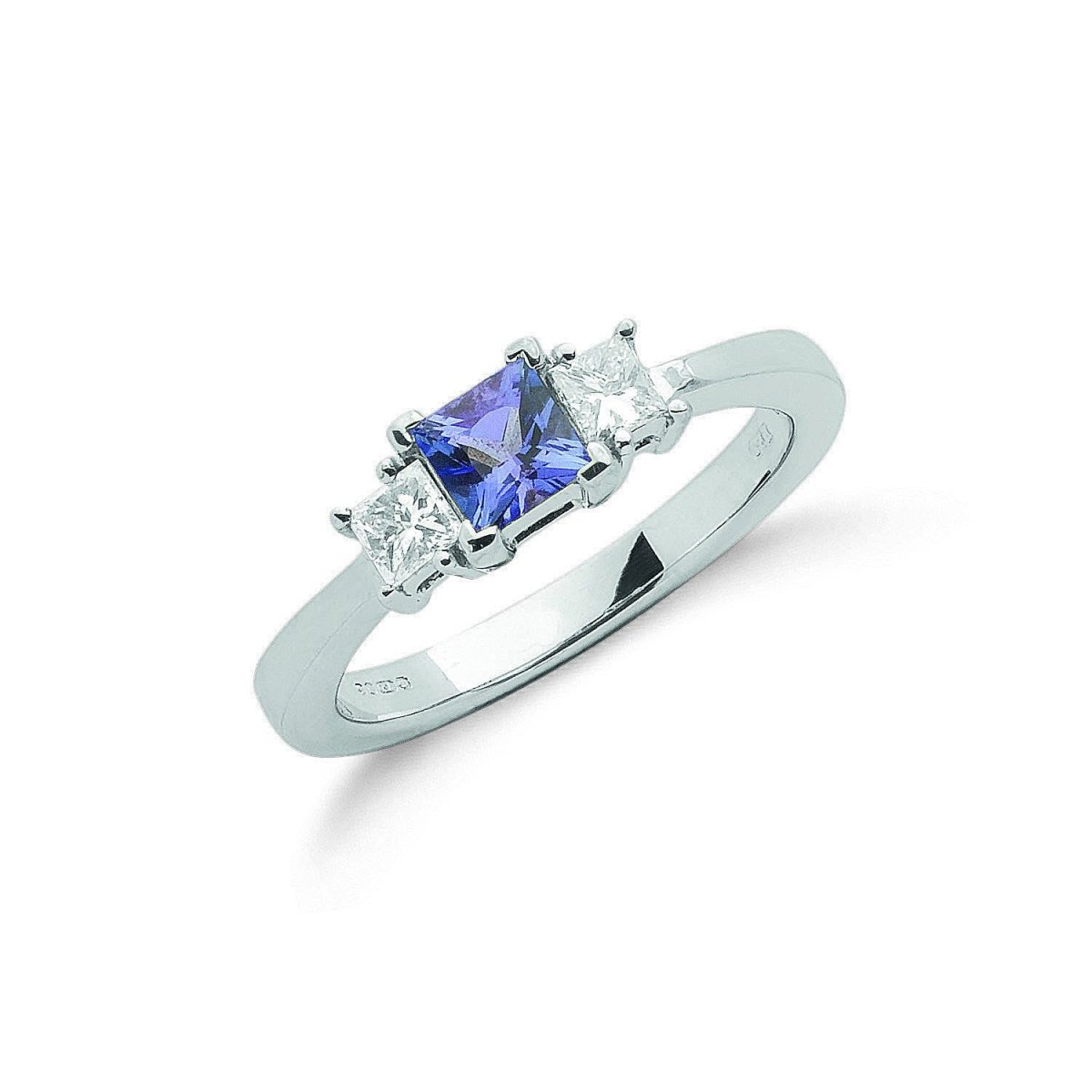 18ct White Gold Princess Cut Diamond & Tanzanite Ring – Samuel Perry