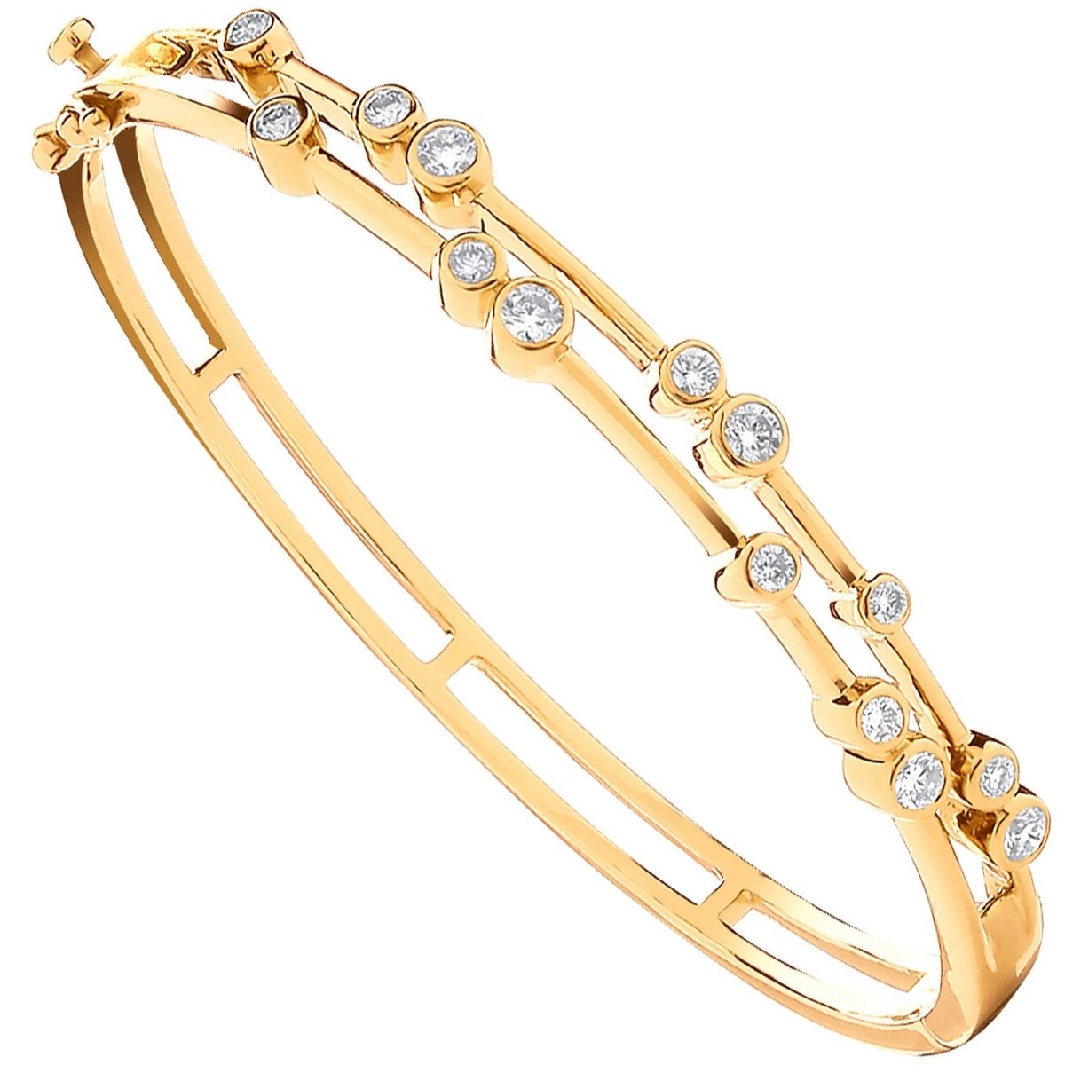 18ct Yellow Gold Double Row Diamond Bangle | Samuel Perry