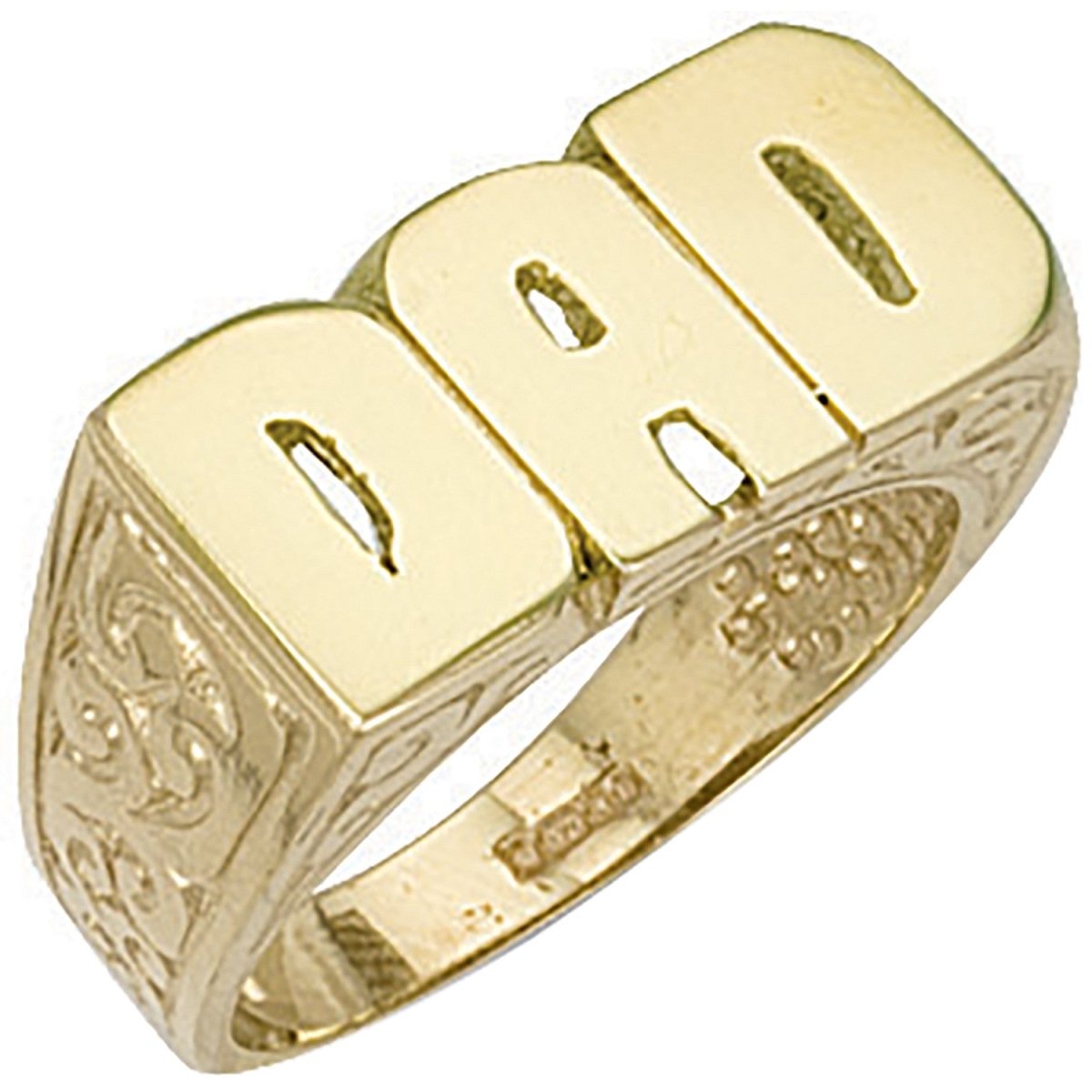 9ct Yellow Gold Dad Ring – Patterned Sides | Samuel Perry
