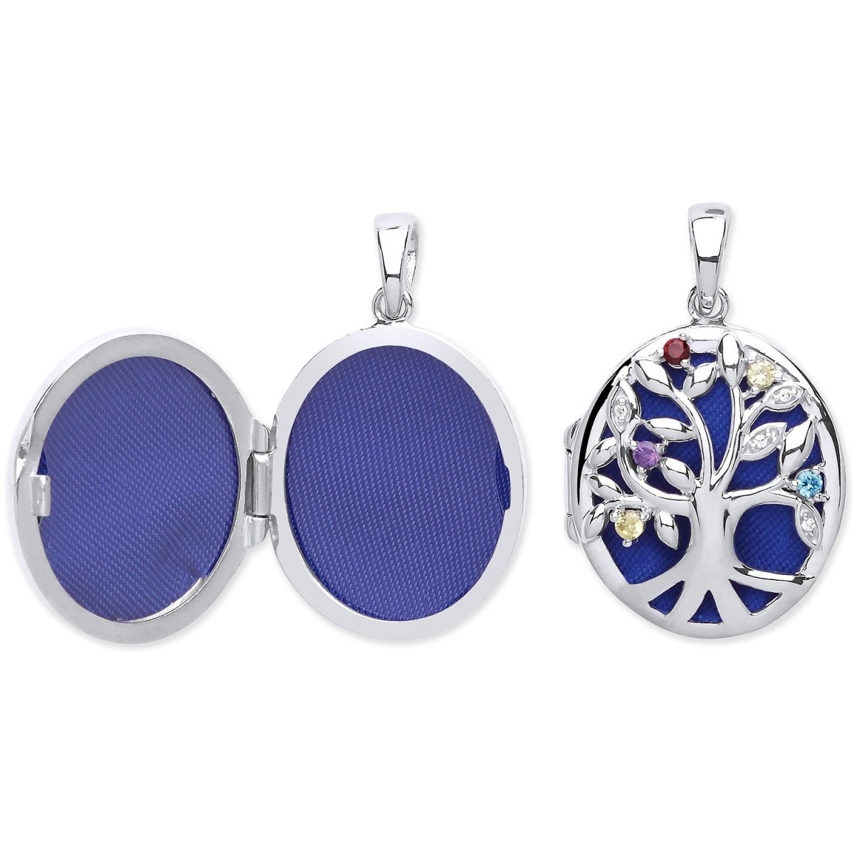 Silver Oval Tree Of Life Locket With Multi - Colour CZ – Samuel Perry