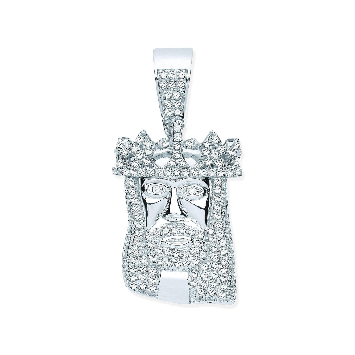 Sterling Silver CZ Jesus Pendant With Crown – Inspired – Samuel Perry