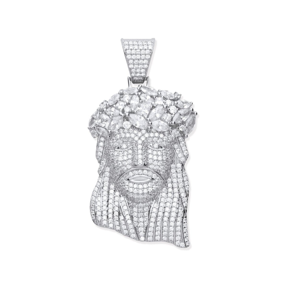 Sterling Silver CZ Jesus Pendant With Crown Of Thorns – – Samuel Perry