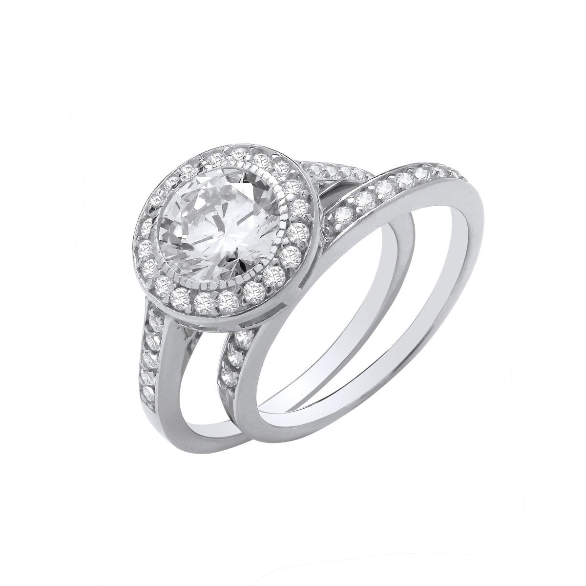 Sterling Silver Sleek Bridal Set Halo CZ Half Et Rings – Samuel Perry