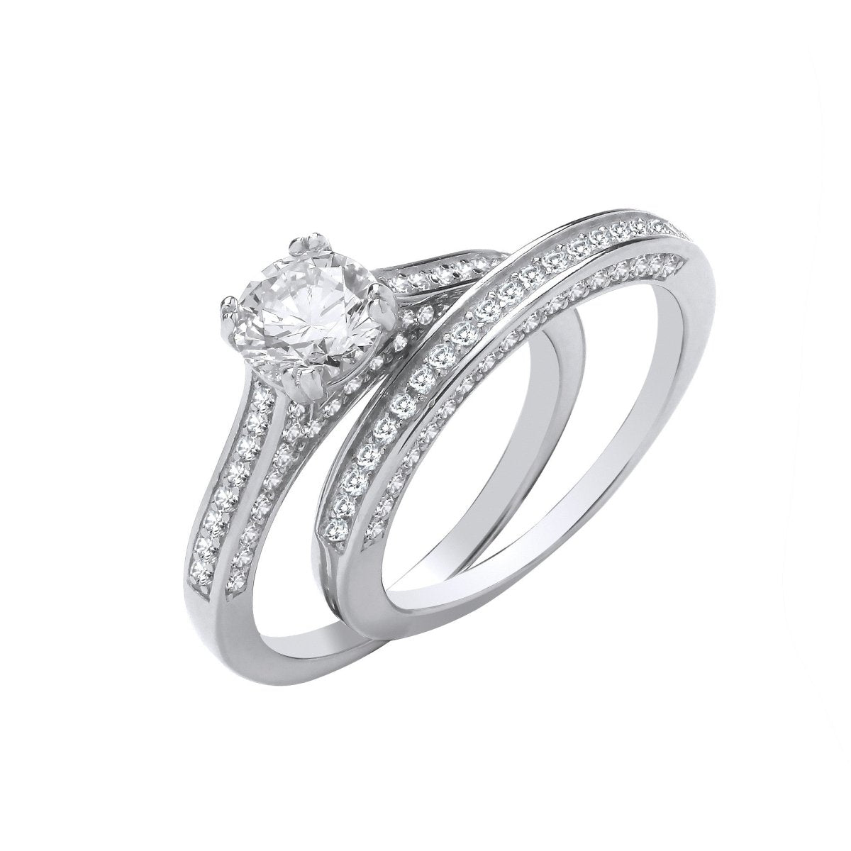 Sterling Silver Sleek Bridal Set S/S & Shoulder CZ s Half Et – Samuel Perry