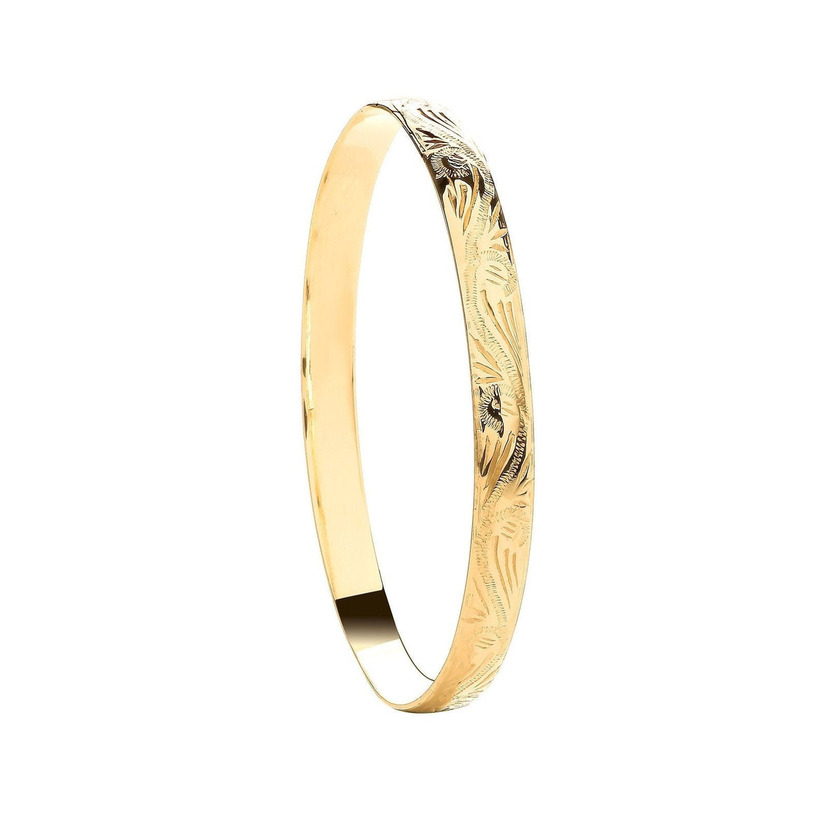 9ct Yellow Gold 6.5mm D-Shape Filigree Bangle – Samuel Perry